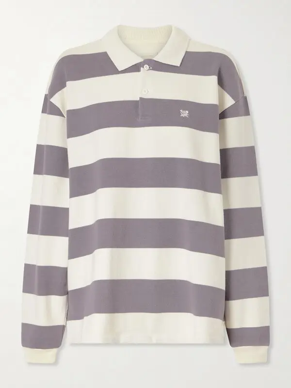 Aimé Leon Dore Striped Cotton-jersey Polo Sweater - Gray