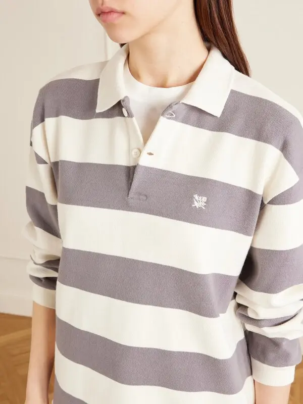 Aimé Leon Dore Striped Cotton-jersey Polo Sweater