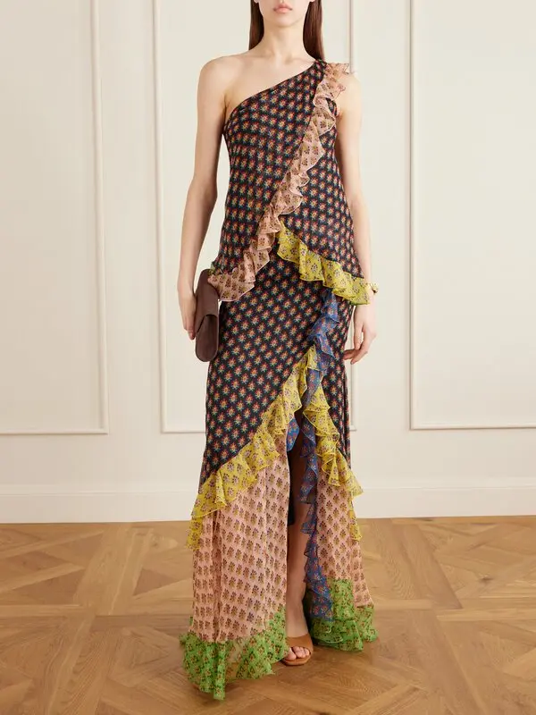 Etro One-shoulder Ruffled Silk-organza Blouse - Black