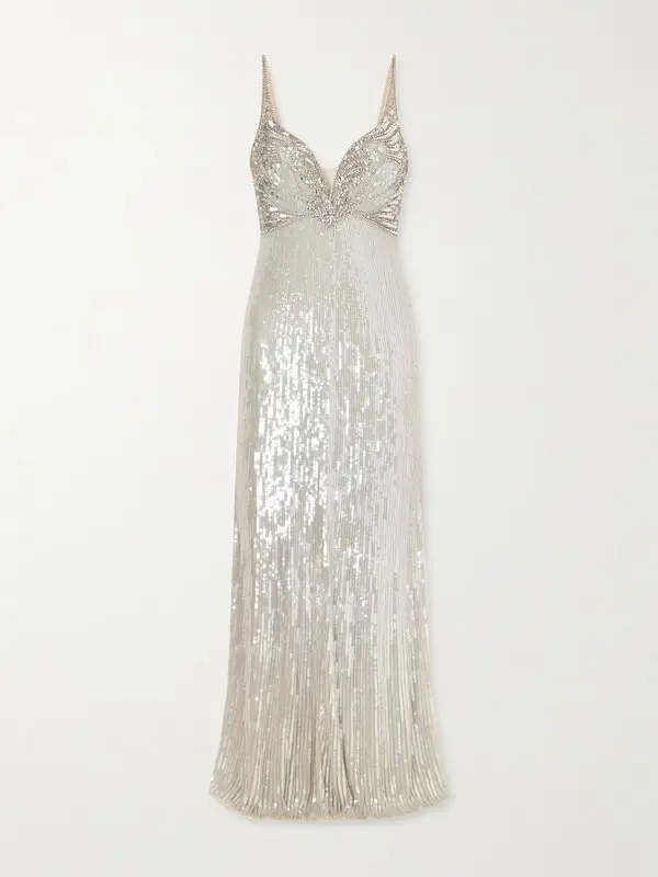 Jenny Packham Crystal-embellished Sequined Tulle Gown - Silver