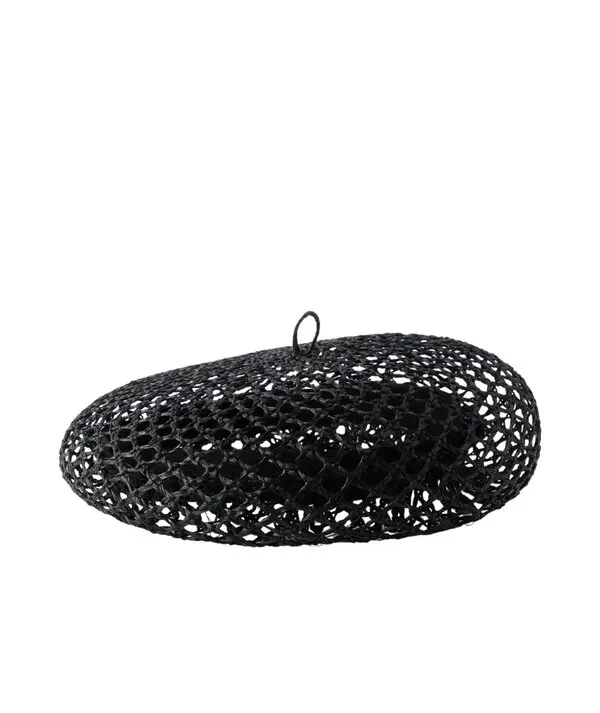 GIGI BURRIS MILLINERY Coco Open-knit Straw Beret - Black