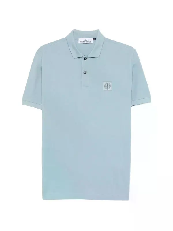 Stone Island Buttoned Logo-patch Polo Shirt - Blue
