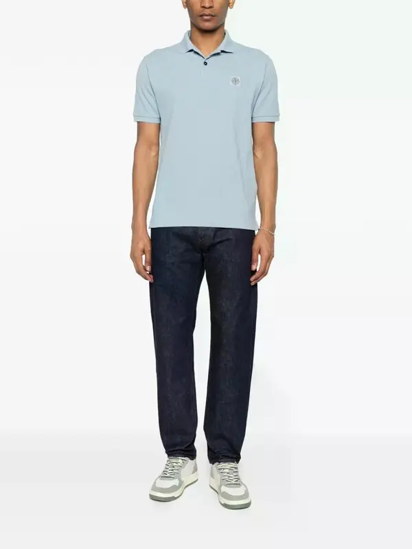 Stone Island Buttoned Logo-patch Polo Shirt - Blue