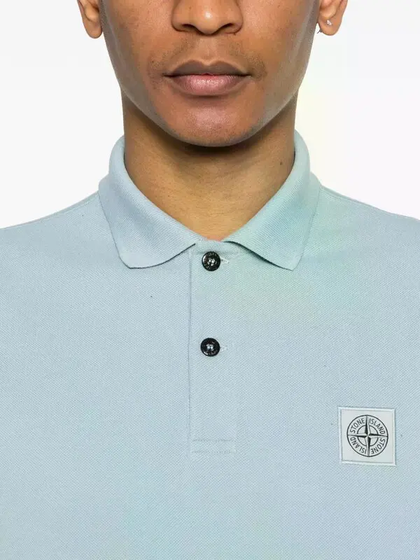 Stone Island Buttoned Logo-patch Polo Shirt - Blue