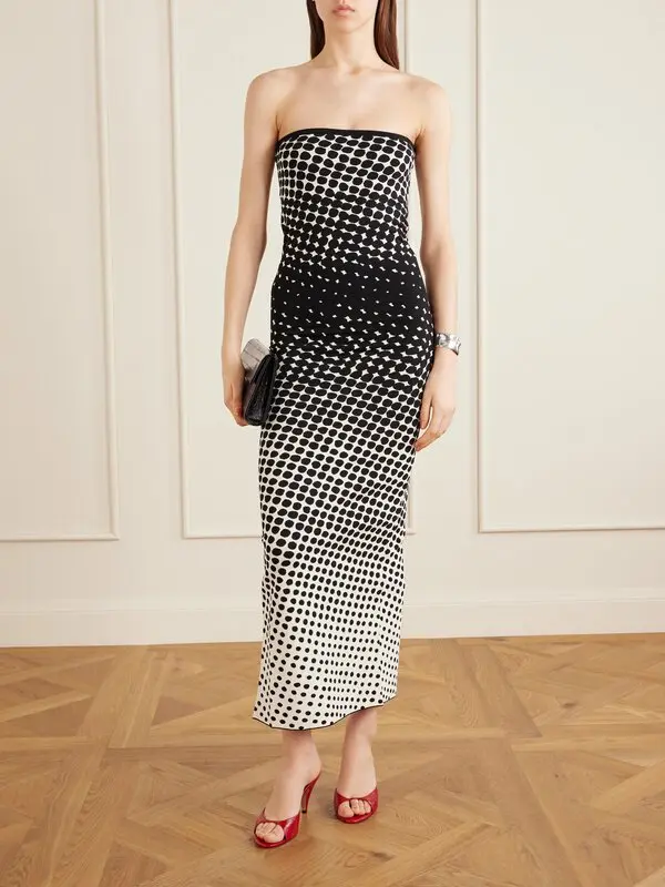 Christopher John Rogers Strapless Polka-dot Knitted Maxi Dress - Black