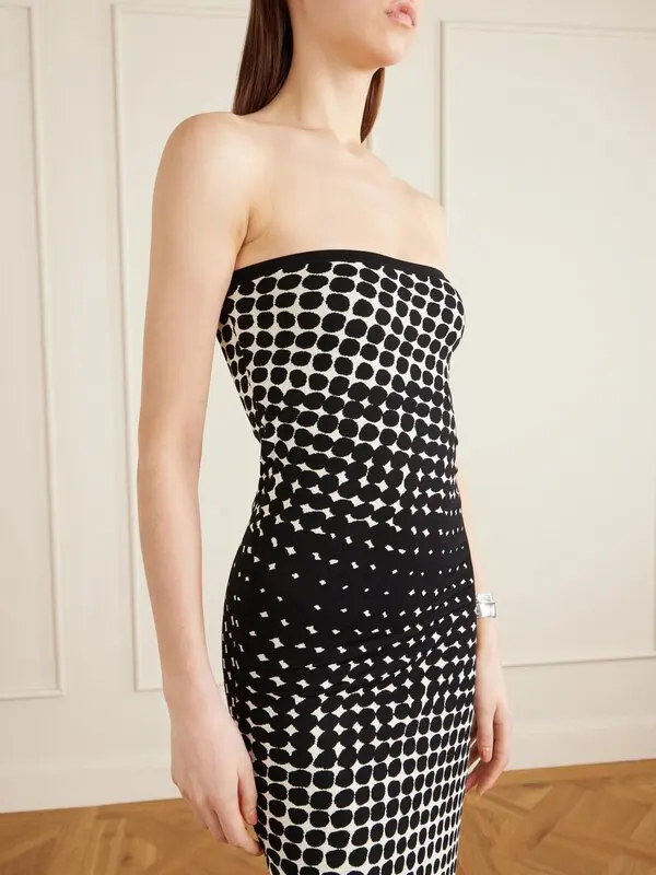 Christopher John Rogers Strapless Polka-dot Knitted Maxi Dress - Black