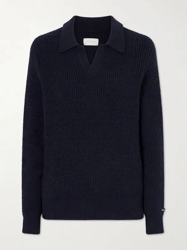 Aimé Leon Dore Ribbed-knit Cotton-blend Bouclé Polo Shirt - Blue