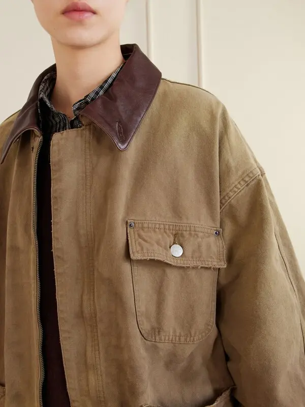 SSSTEIN Sulfur Leather-trimmed Cotton-canvas Jacket