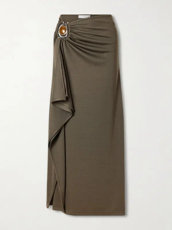 Christopher Esber Occhio Embellished Ribbed-jersey Maxi Skirt - Brown