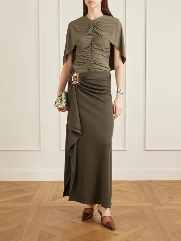 Christopher Esber Occhio Embellished Ribbed-jersey Maxi Skirt - Brown