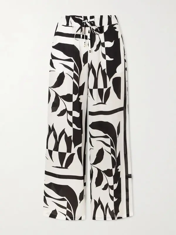 Max Mara Printed Wide-leg Silk Trousers - Black