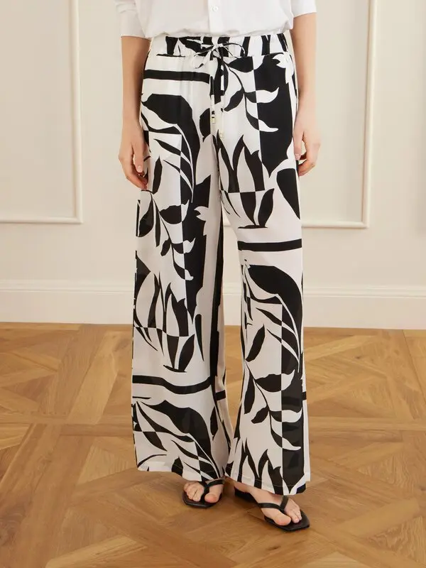 Max Mara Printed Silk Crepe De Chine Wide-leg Pants - Black