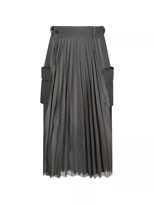 Sacai Glen Pleated Checked Midi Skirt
