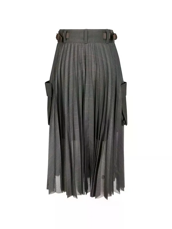 Sacai Glen Pleated Checked Midi Skirt