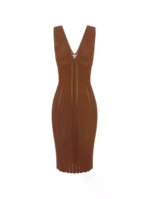 Elisabetta Franchi Knit V-neck Midi Dress - Brown