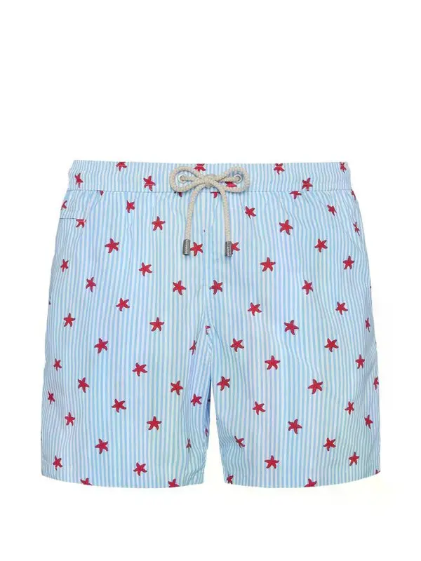 MC2 SAINT BARTH Starfish-print Striped Swim Shorts - Blue