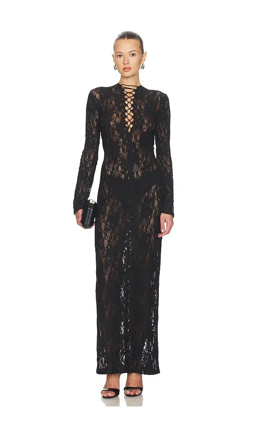 Superdown Lace Maxi Dress With Front Lace-up Detail