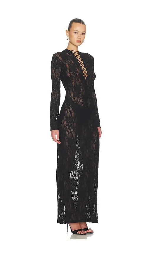 Superdown Lace Maxi Dress With Front Lace-up Detail