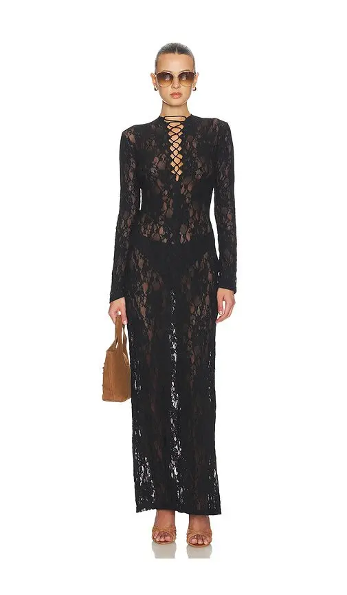Superdown Lace Maxi Dress With Front Lace-up Detail