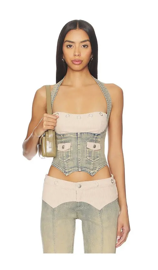 I.AM.GIA Tommie Corset With Corduroy Neckline And Front Pockets - Beige