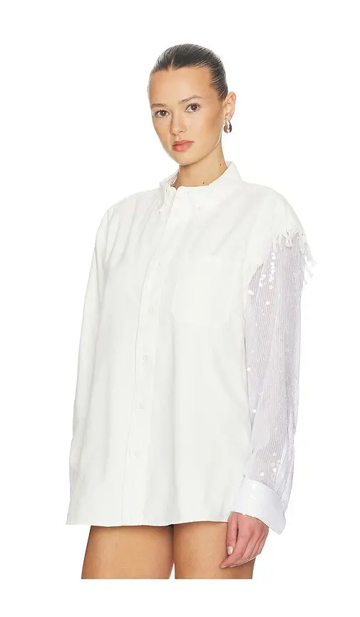 AREA Deconstructed Sequin Oxford Shirt - White