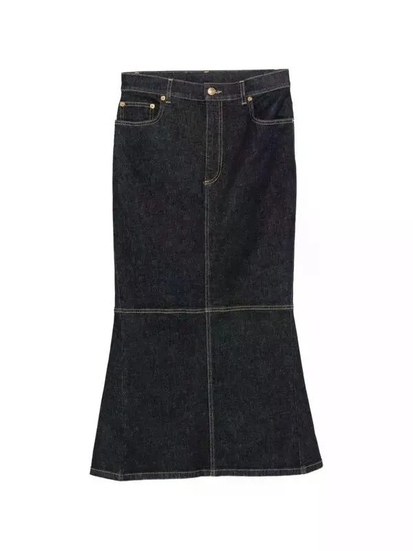 Moschino Flared Denim Midi Skirt With Heart Embroidery