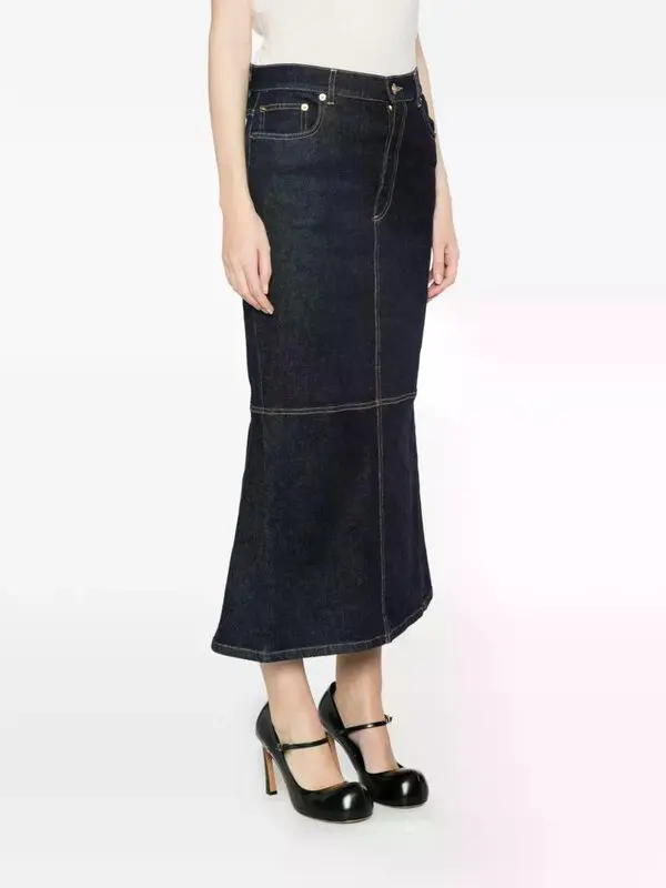 Moschino Flared Denim Midi Skirt With Heart Embroidery