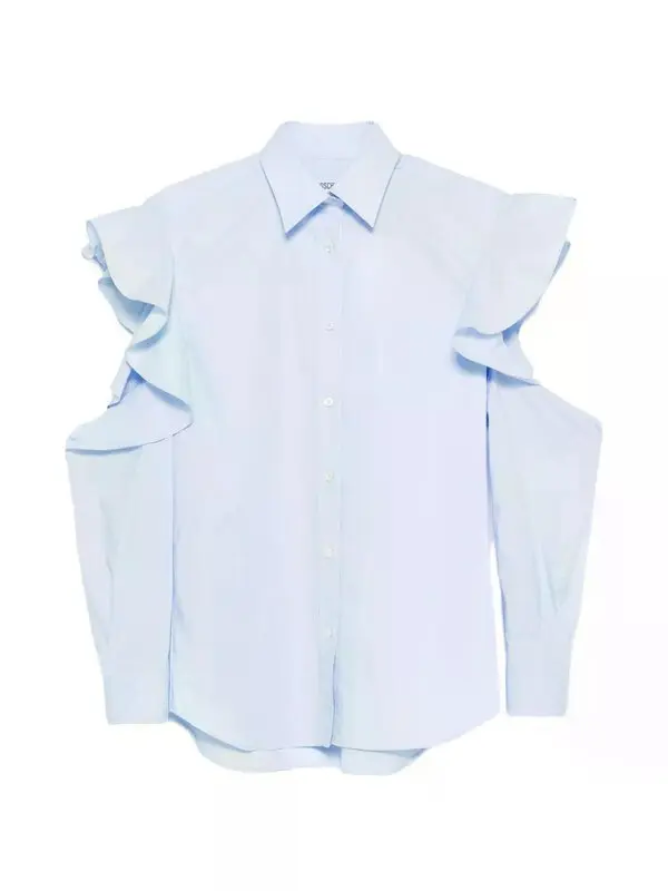 Moschino Ruffled Cold-shoulder Shirt - Blue