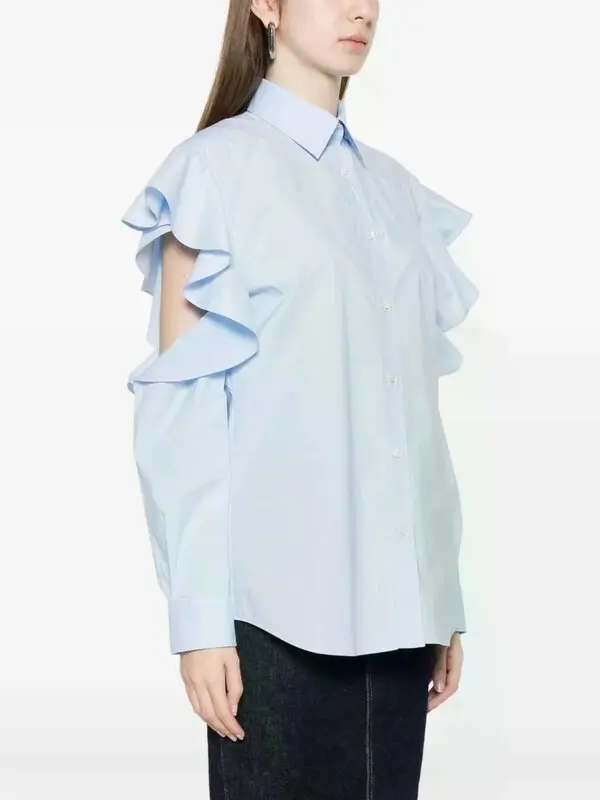 Moschino Ruffled Cold-shoulder Shirt - Blue