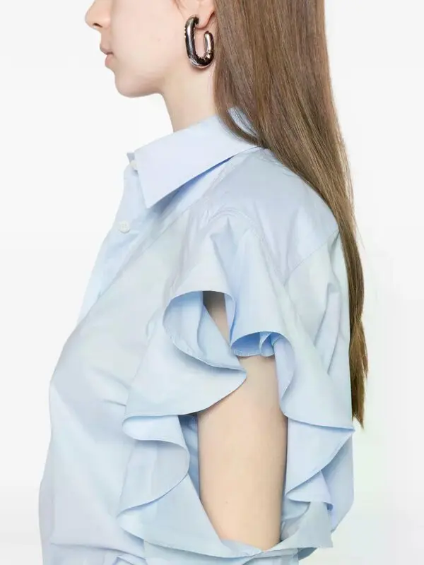 Moschino Ruffled Cold-shoulder Shirt - Blue