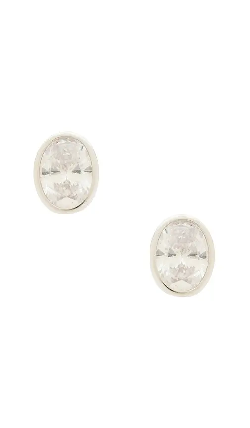 Shashi Oval Bezel Stud Earrings - Silver