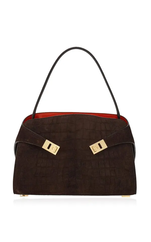 FERRAGAMO Hug Soft Alligator-embossed Suede Shoulder Bag