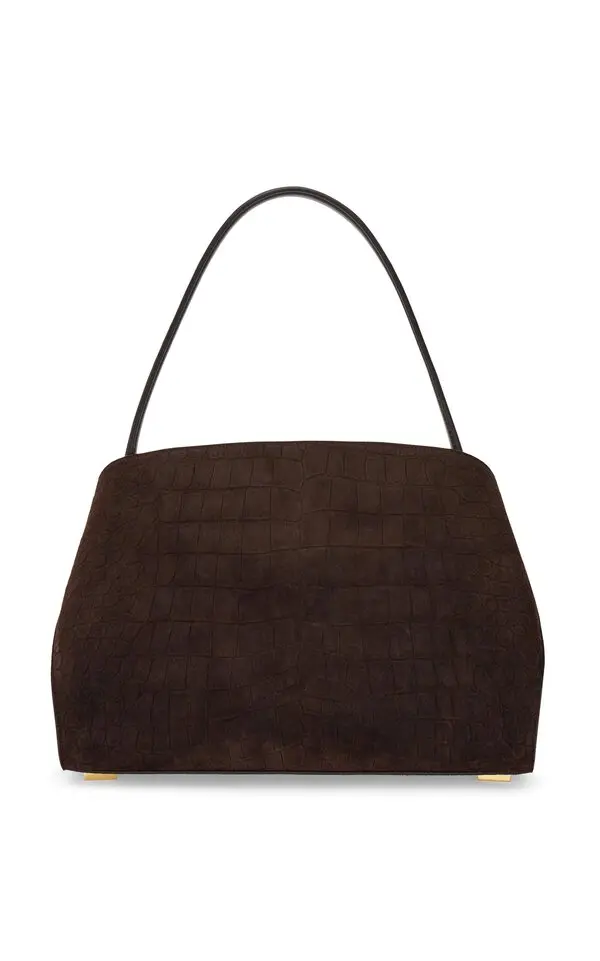 FERRAGAMO Hug Soft Alligator-embossed Suede Shoulder Bag