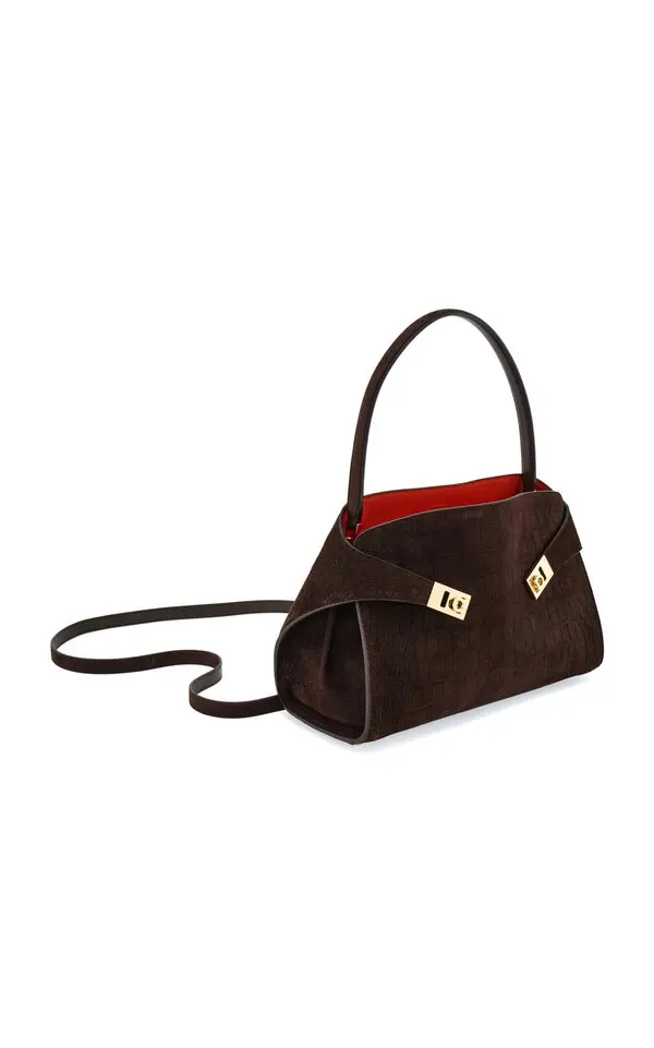 FERRAGAMO Hug Soft Alligator-embossed Suede Shoulder Bag