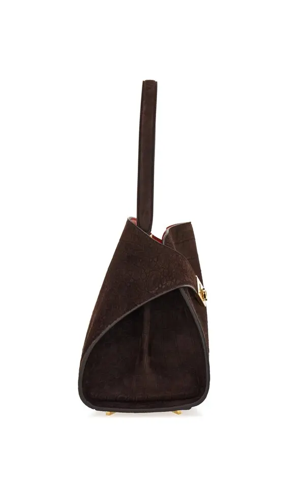 FERRAGAMO Hug Soft Alligator-embossed Suede Shoulder Bag