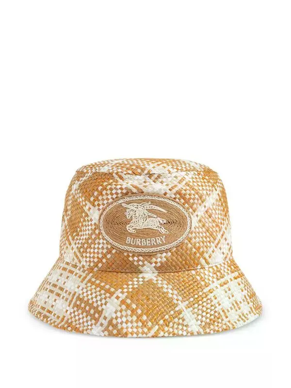 Burberry Checked Bucket Hat With Logo Patch - Neutrals