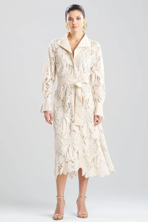 Natori Crochet Lace Cotton Button Down Shirtdress