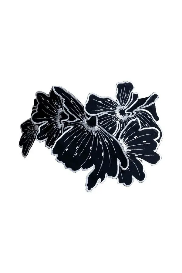 Natori Cotton Chino Floral Embroidered Obi Belt - Black