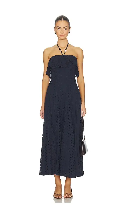 Heartloom Eyelet Halterneck Midi Dress - Indigo