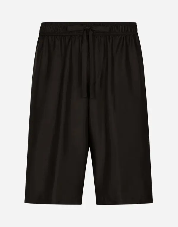 Dolce & Gabbana Silk Twill Jogging Shorts With Embroidery