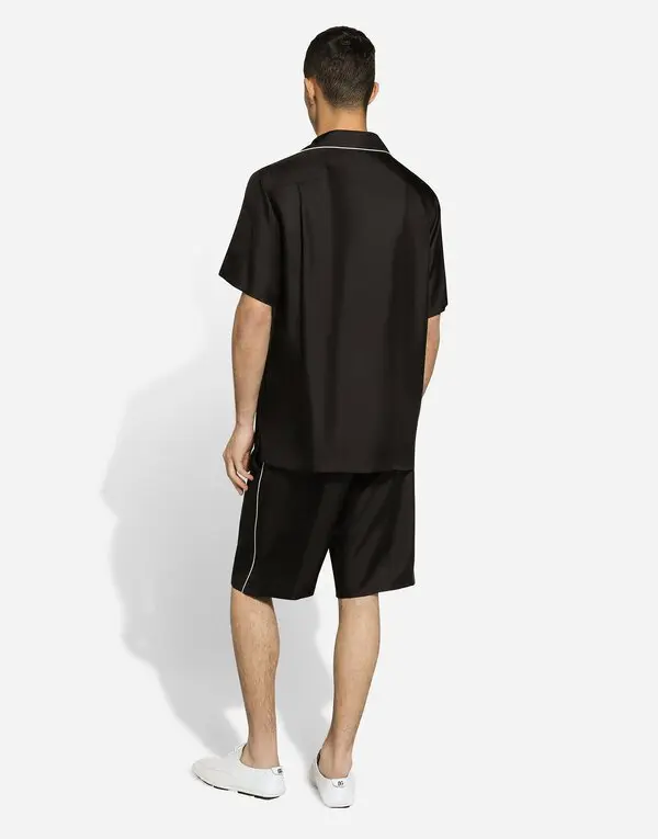 Dolce & Gabbana Silk Twill Jogging Shorts With Embroidery