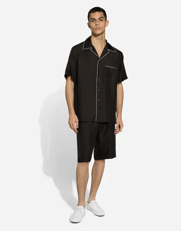 Dolce & Gabbana Silk Twill Jogging Shorts With Embroidery