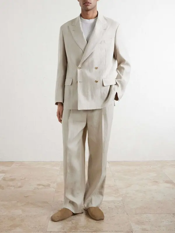 KAPTAIN SUNSHINE Double-breasted Linen And Silk-blend Jacket