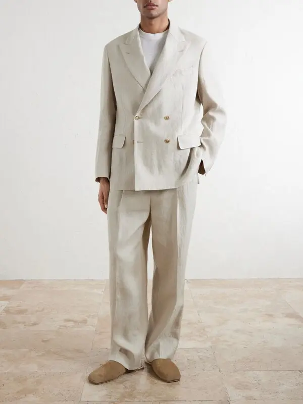 KAPTAIN SUNSHINE Double-breasted Linen And Silk-blend Jacket
