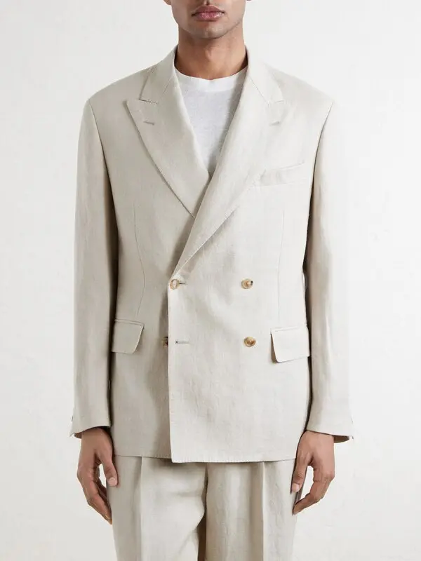 KAPTAIN SUNSHINE Double-breasted Linen And Silk-blend Jacket