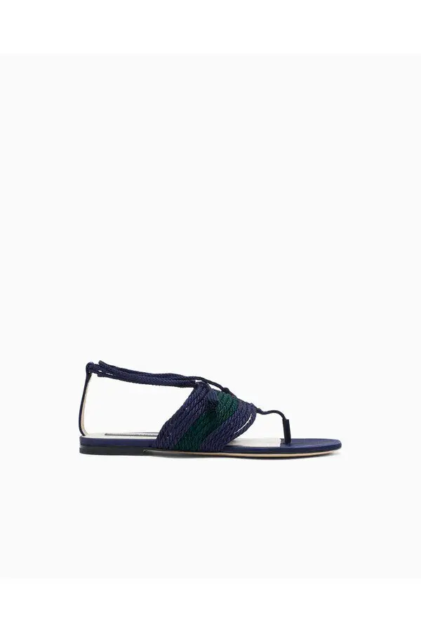 Giorgio Armani Flat Thong Sandals In Passementerie - Blue