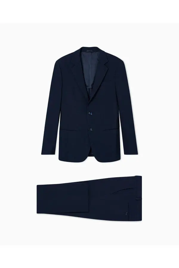 Giorgio Armani Asv Soho Line Single-breasted Suit In Silk And Wool Crêpe - Navy
