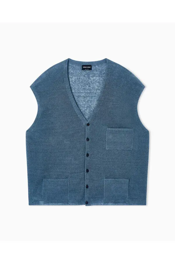 Giorgio Armani Single-breasted Linen Waistcoat - Blue