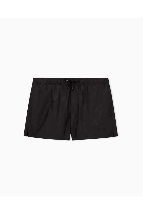 Giorgio Armani Monogram Print Swim Trunks - Black