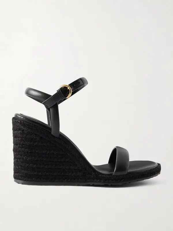 GIANVITO ROSSI 85 Leather Espadrille Wedge Sandals